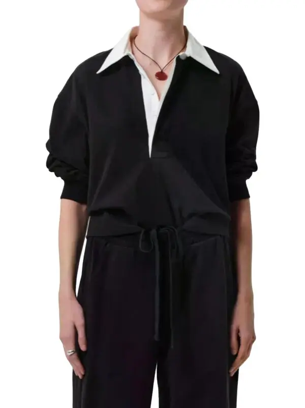 Citizens Of Humanity Aris Rugby Cropped Long-sleeve Polo Shirt - Black