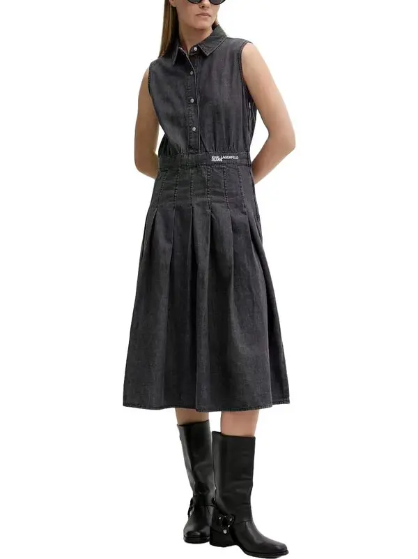 Karl Lagerfeld Sleeveless Midi Shirt Dress - Grey