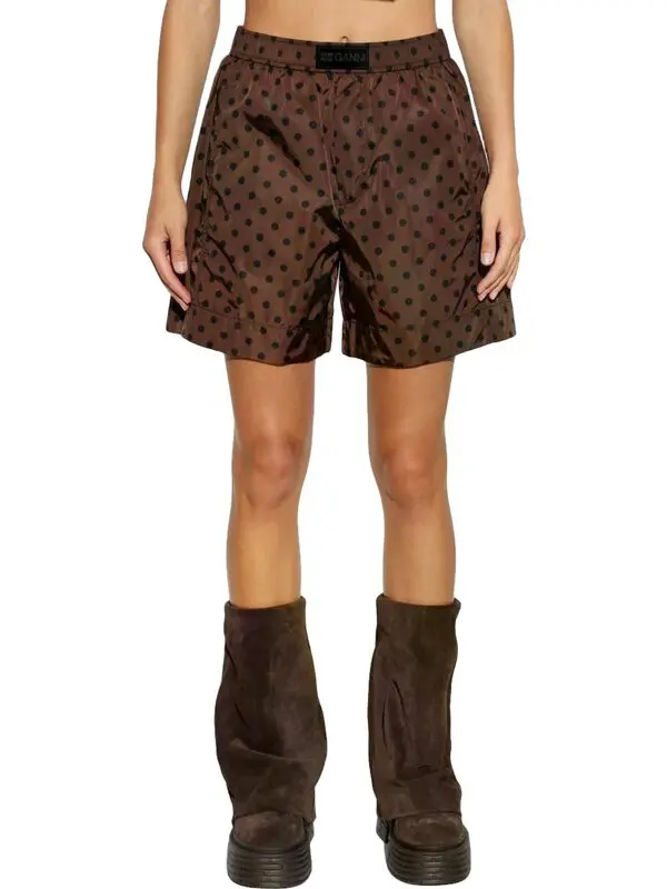 GANNI Polka-dot Logo-patch Wide-leg Shorts - Brown