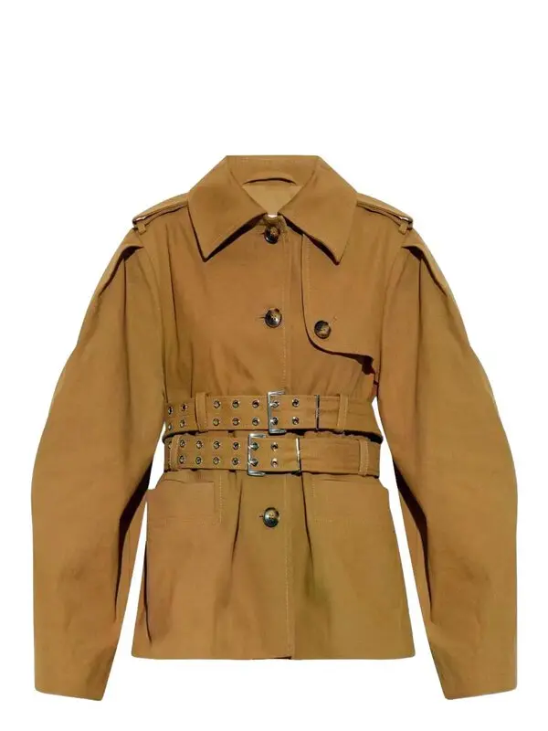 GANNI Double-belted Pleated-sleeve Coat - Brown