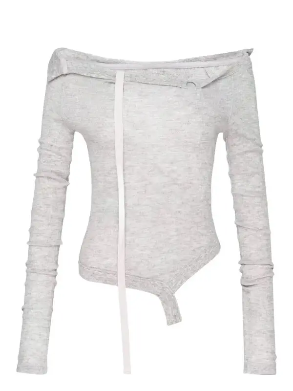 GLOWNY Long Sleeve Asymmetrical Hem Top - Grey