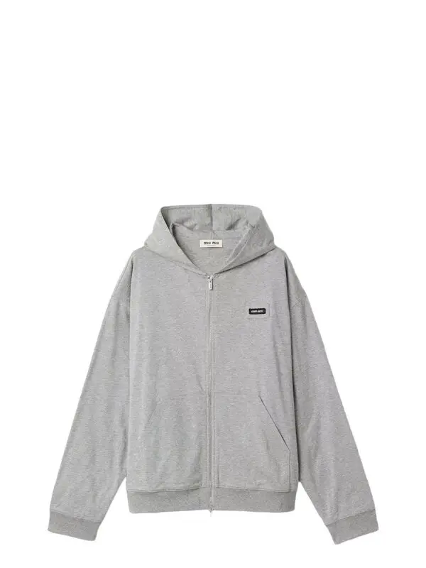 Miu Miu Logo Patch Zip-up Hoodie - Grey