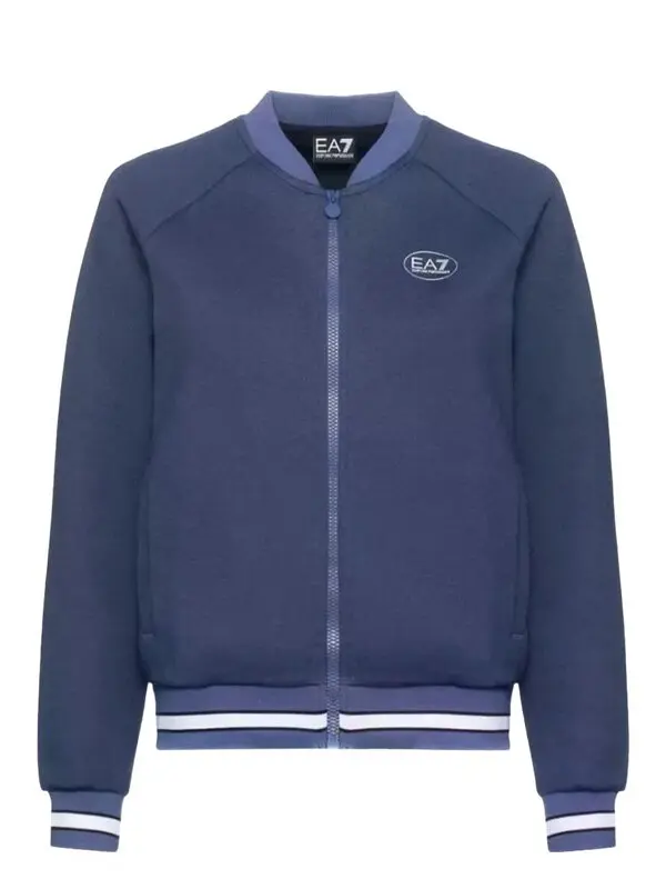 EA7 Logo Print Zip-up Bomber Jacket - Blue