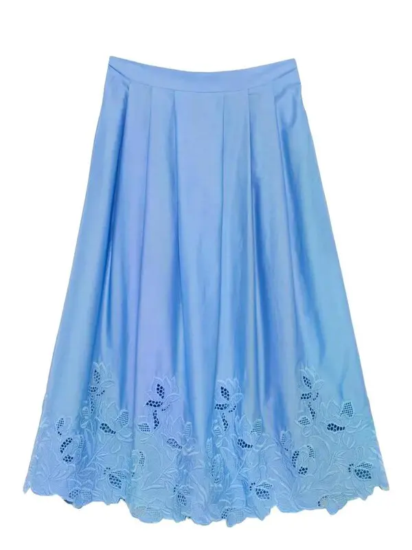 Ermanno Scervino Embroidered Hem Pleated Midi Skirt - Blue