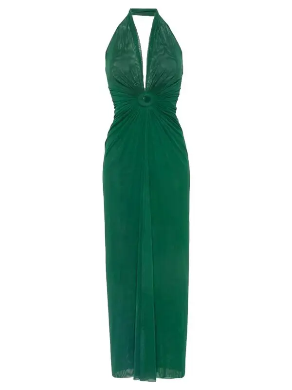 FISICO Ruched Halterneck Maxi Dress - Green