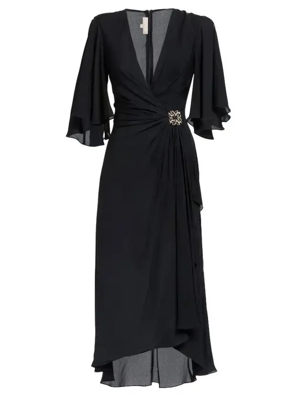 Elie Saab Gathered Silk V-neck Dress - Black