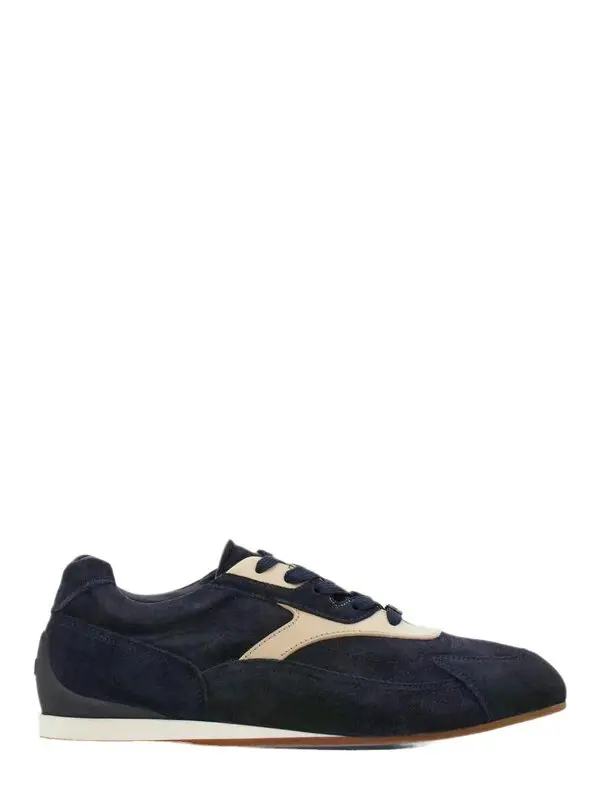 FERRAGAMO Suede Low Top Sneakers With Gancini Detail - Blue