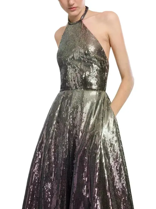 Elie Saab Gradient Sequined Halterneck Gown - Silver