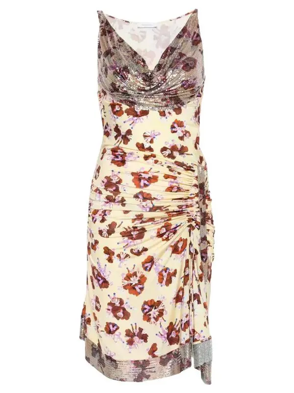 Rabanne Floral Print Mini Dress - Neutrals