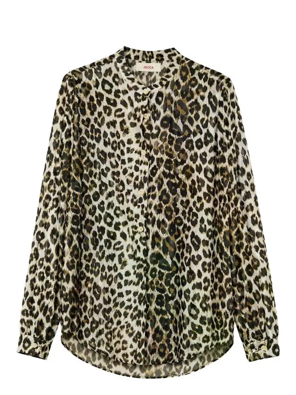 JUCCA Leopard Print Band Collar Shirt - Neutrals