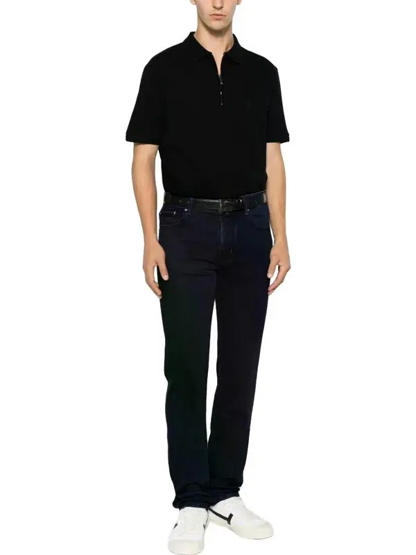 Emporio Armani Zip-fastening Logo-patch Polo Shirt - Black