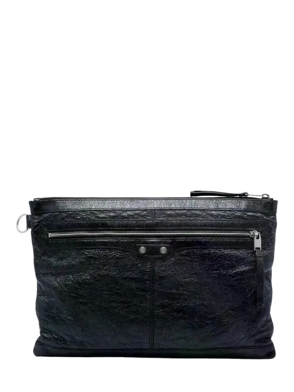 Balenciaga Lambskin Leather Classic Clip L Clutch Bag - Black