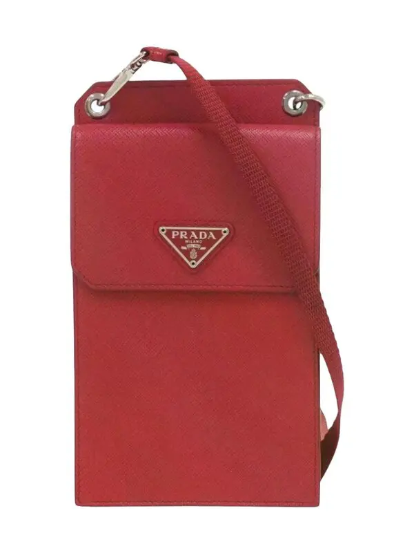 Prada Saffiano Leather Smartphone Case Crossbody Bag - Red