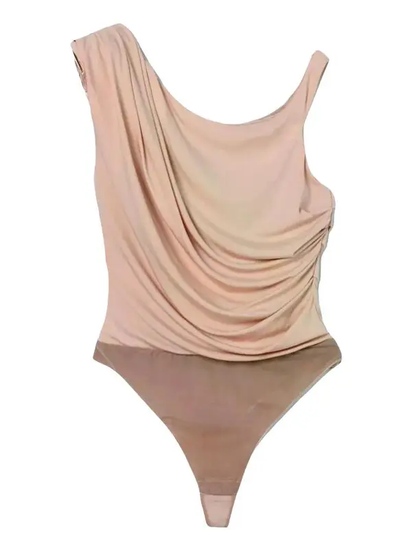 Elisabetta Franchi Asymmetric Bodysuit With Draped Detailing - Neutrals