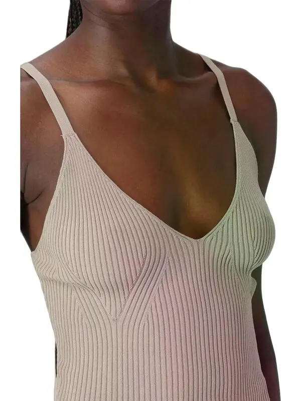 Emporio Armani Ribbed Knit V-neck Top - Neutrals