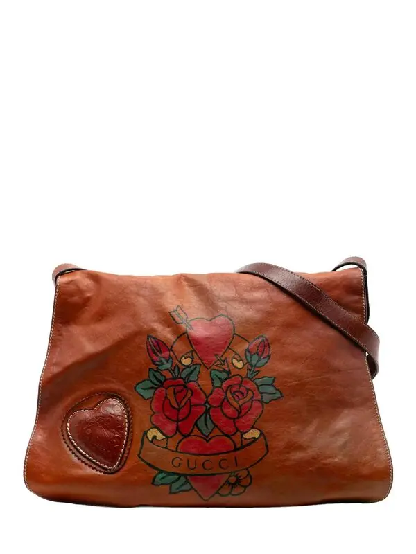 Gucci Calfskin Tattoo Heart Tribeca Crossbody Bag - Brown