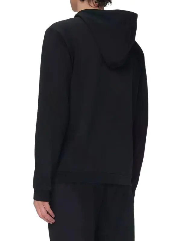 EA7 Logo Print Cotton Hoodie - Black