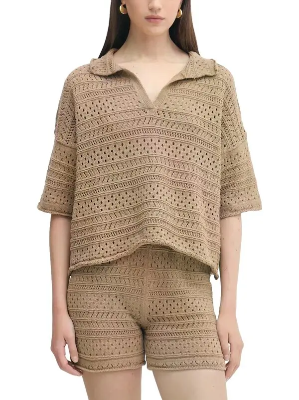 HAVEONE Crochet Knit Short Sleeve Set - Neutrals