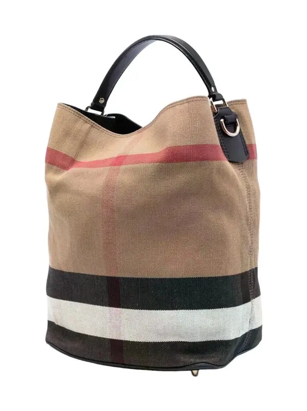 Burberry Medium Mega Check Canvas Ashby Bucket Bag Satchel - Brown