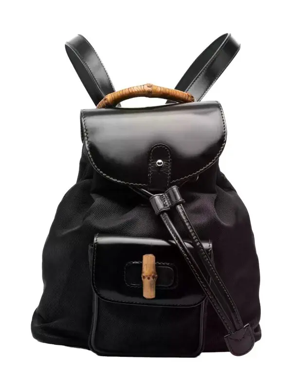 Gucci Nylon And Patent Bamboo Drawstring Backpack - Black