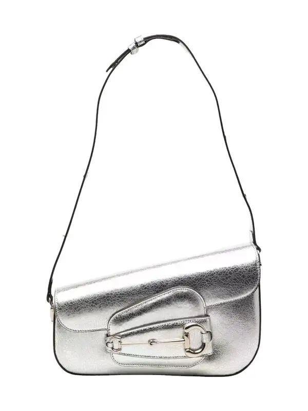 Gucci Metallic Textured Calfskin Asymmetric Horsebit 1955 Shoulder Bag - Silver