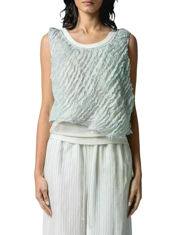 MULLER OF YOSHIOKUBO Ruffled Lace-trim Sleeveless Blouse - Blue