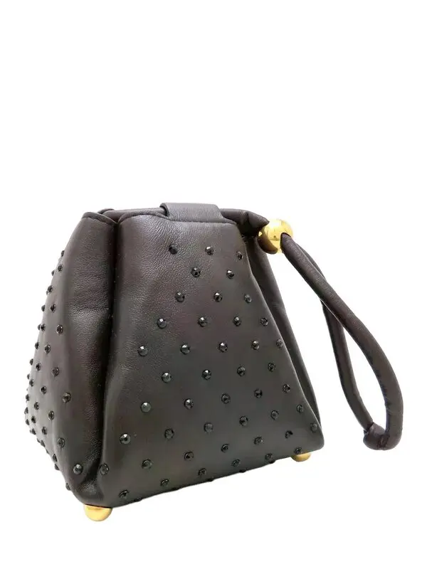 Bottega Veneta Crystal Embellished Lambskin Clutch - Brown