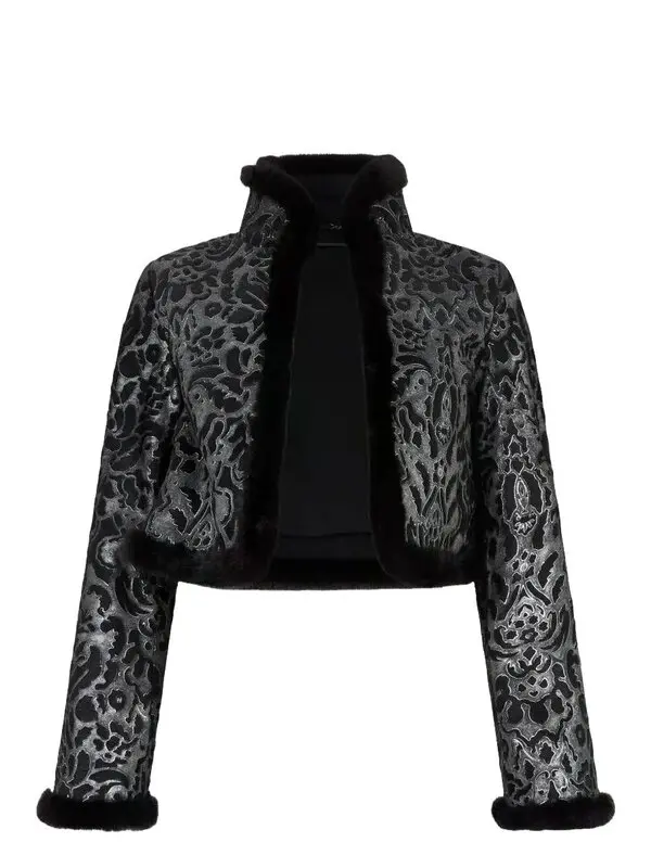 Moschino Damask Pattern Faux Fur Trim Jacket - Black