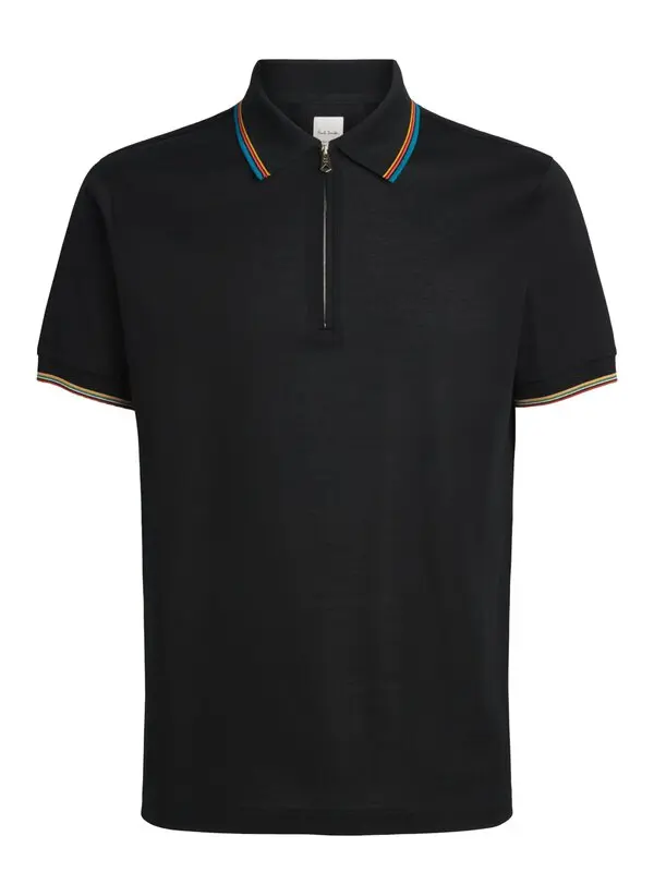 Paul Smith Signature Stripe Zip-up Polo Shirt - Black