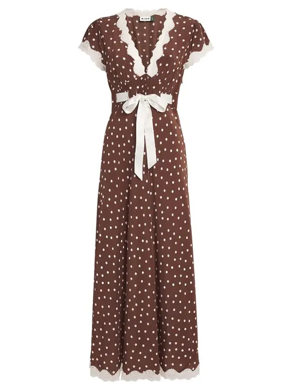 Rixo Marlice Silk Polka Dot Midi Dress - Brown