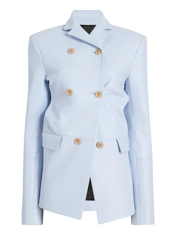 Khaite Rolo Draped Plonge Leather Jacket - Blue
