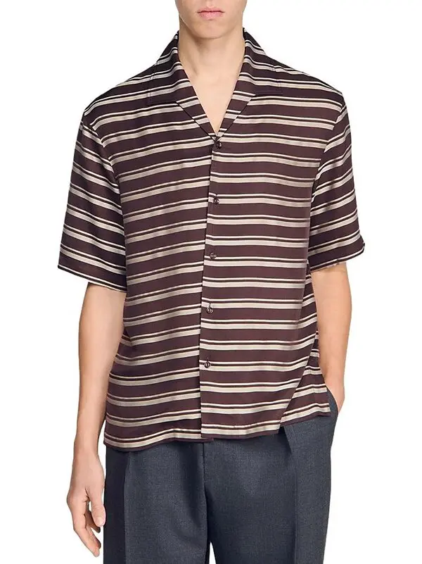 Sandro Striped Boat Neck Shirt - Chocolate