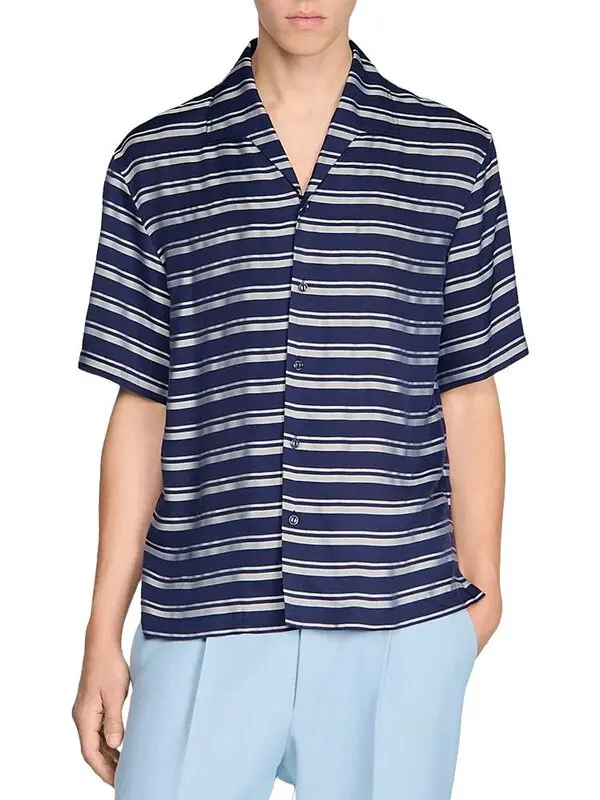 Sandro Striped Boat Neck Shirt - Navy Blue
