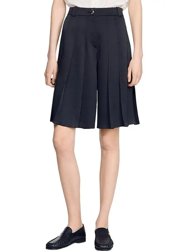Sandro Pleated High Waisted Long Shorts - Black