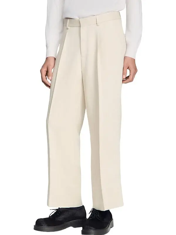 Sandro Pierre Wide Leg Cotton Linen Trousers - Ecru