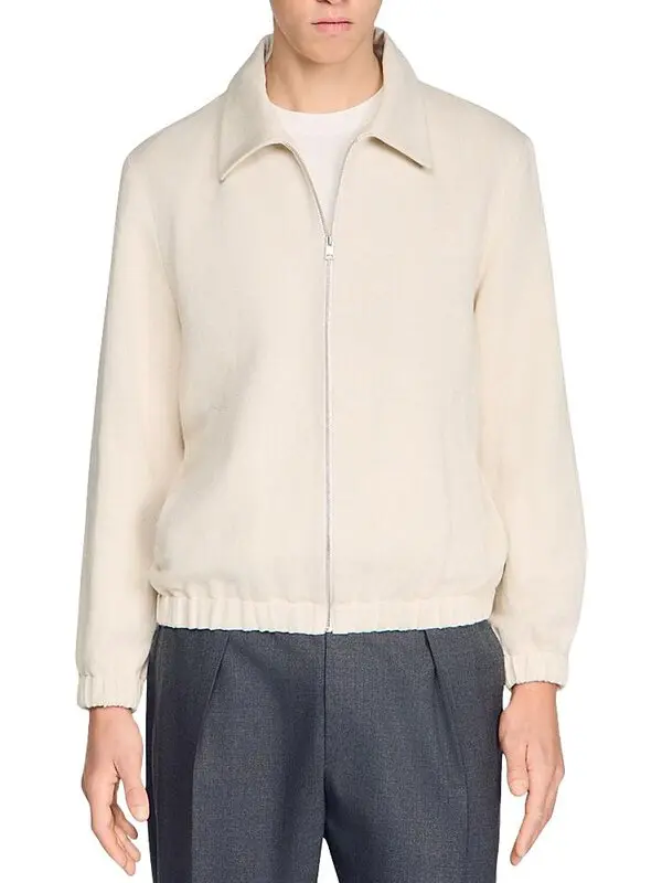 Sandro Jones Cotton Zip Up Jacket - Ecru
