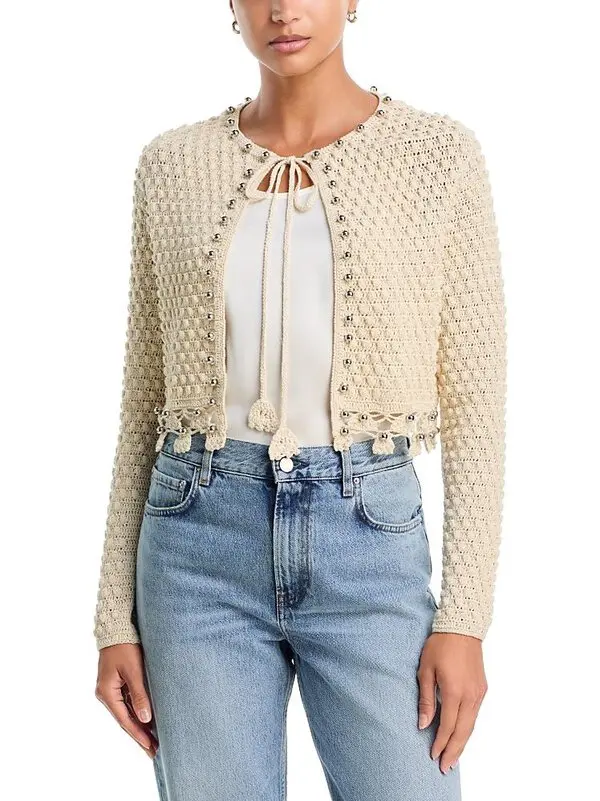 Rabanne Beaded Crochet Cardigan - Ecru Fluffy
