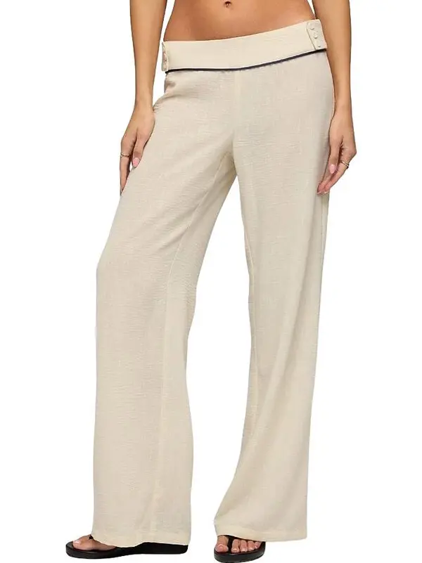 EDIKTED Dorine Contrast Woven Wide Leg Pants - Cream