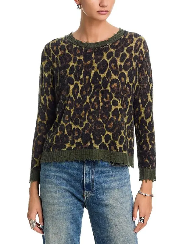 R13 Leopard Print Cashmere Crewneck Sweater - Brown Leopard