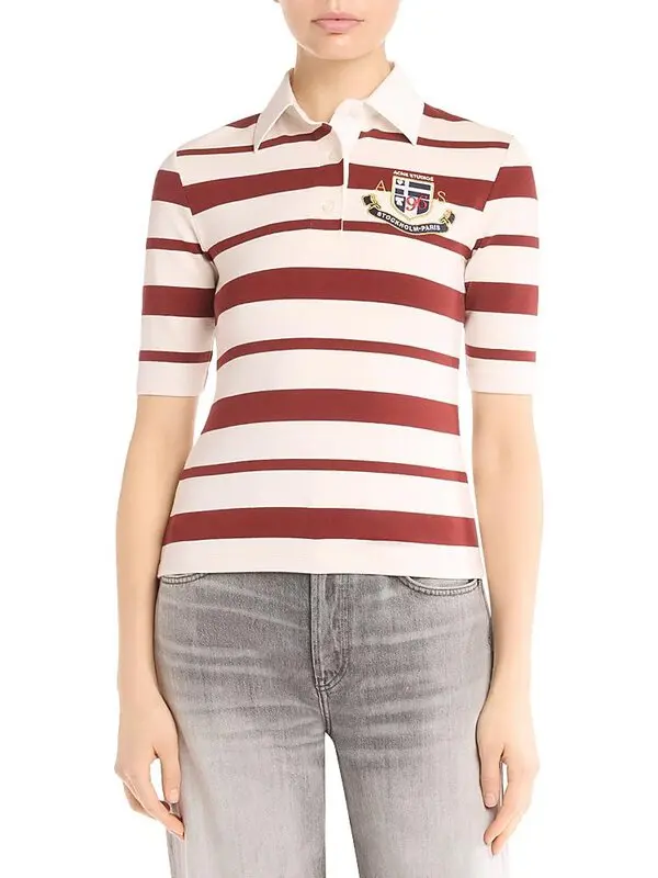 Acne Studios Embroidered Polo Tee - Red/ecru