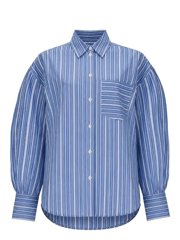 GANNI Striped Cotton Shirt - Blue