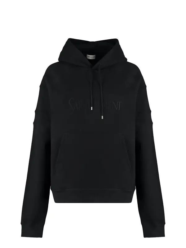 Saint Laurent Logo Detailed Drawstring Hoodie - Black