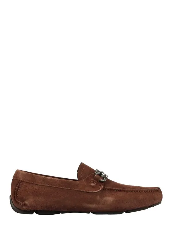 FERRAGAMO Gancini Suede Loafers - Brown