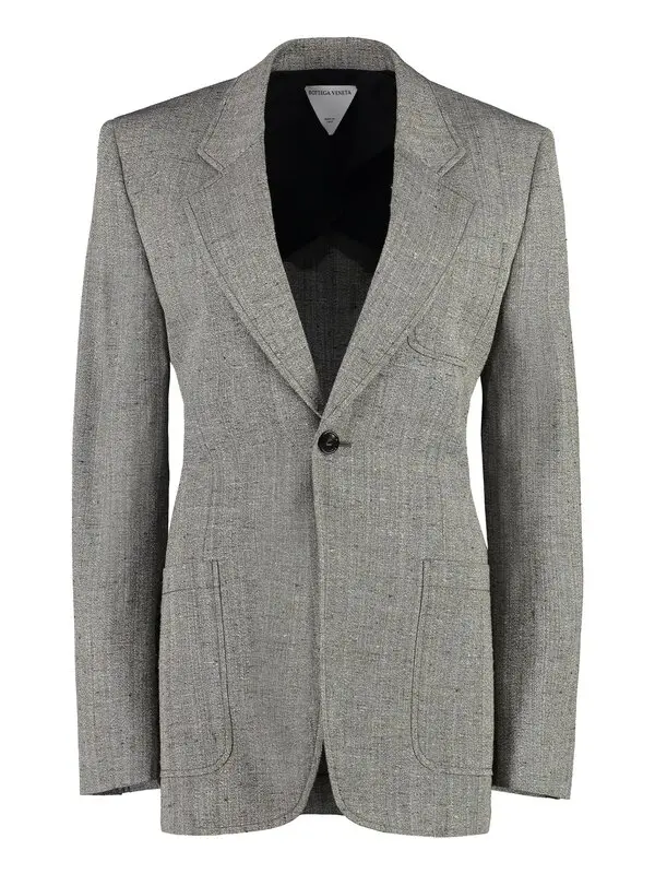 Bottega Veneta Single-breasted Viscose And Silk Blend Blazer With Notched Lapel - Grey