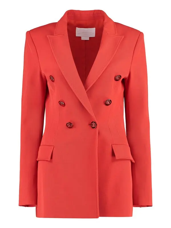 GENNY Double-breasted Wool Blazer - Red