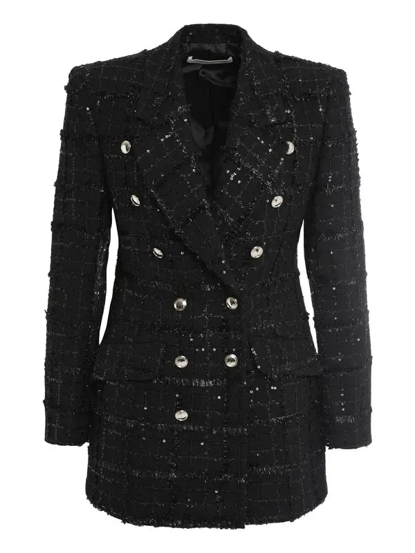Alessandra Rich Double-breasted Sequined Jacket - Black