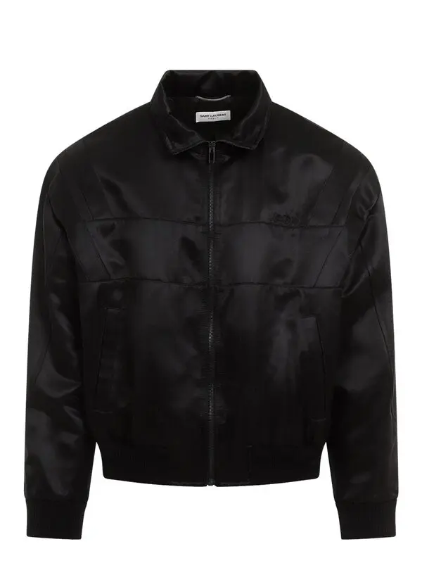 Saint Laurent Logo-embroidered Satin Bomber Jacket - Black