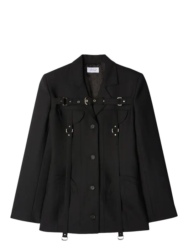 Off-White Wool Blend Buckle Jacket - Black