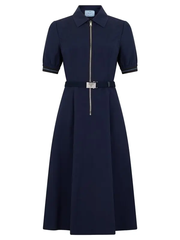 Prada Zip-up Belted Cotton Dress - Blue