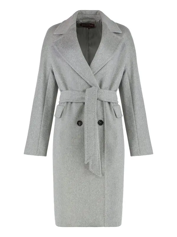 Max Mara Double-breasted Belted Cashmere Blend Coat - Grey
